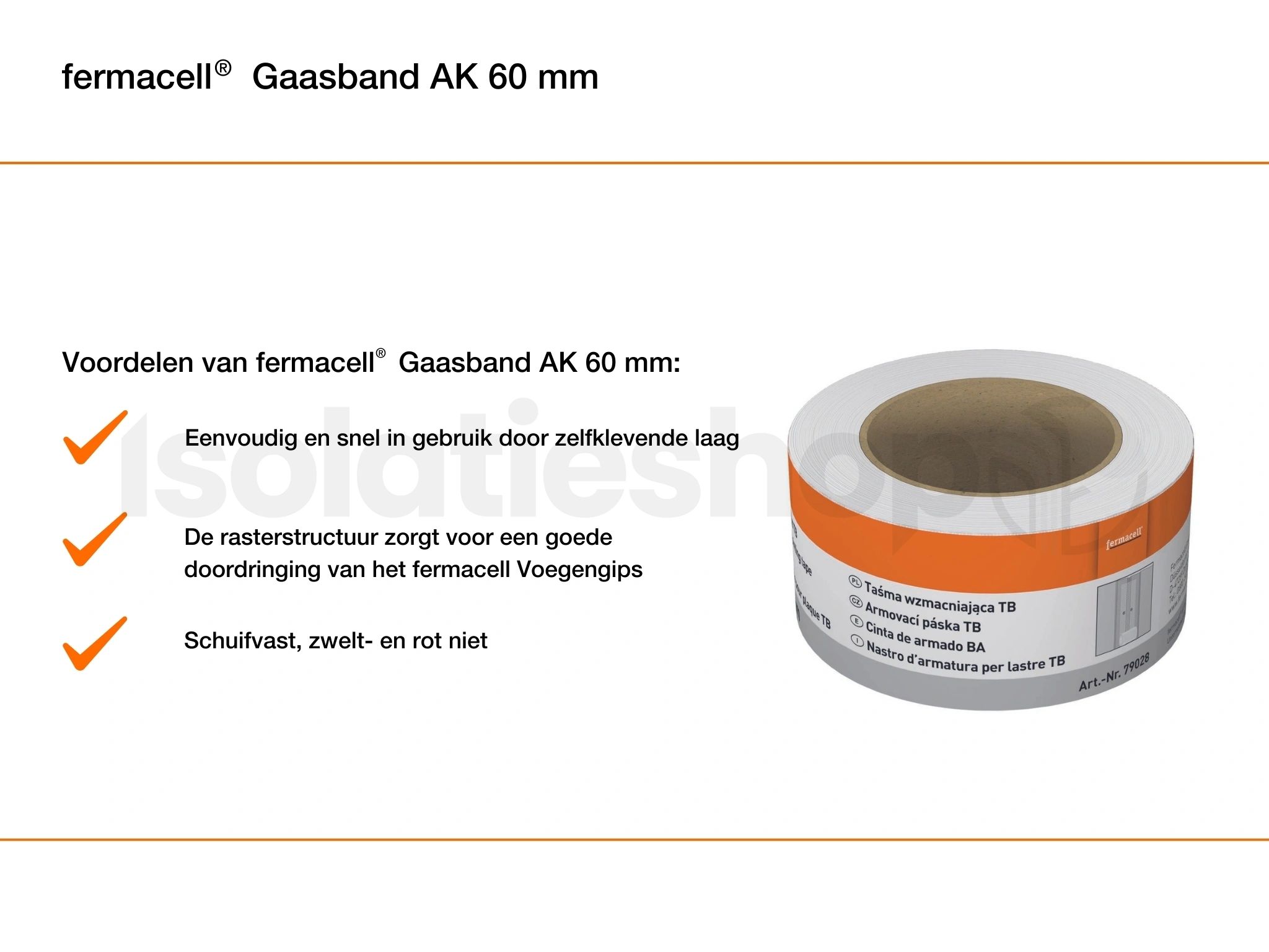 Gipsplaten Fermacell Gaasband 60 x 60 x 60mm - 6cm | De Isolatieshop